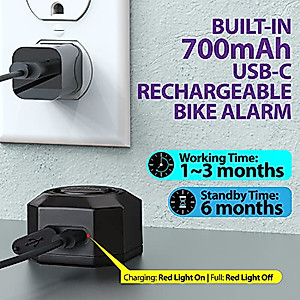 Fosmon USB-C Rechargeable Bike Alarm with Remote, IP55 Waterproof Wireless 110dB Loud Anti-Theft Vibration Motion Sensor Vehicle Tracker Alarm Security System for Bicycle, E-Bike, Motorcycle, Scooter