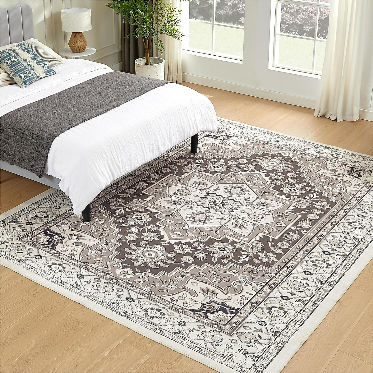 Washable Rug 6x9, Area Rug for Living Room Bedroom Rug Lightweight Large Area Rug Thin Vintage Rug No Smell Machine Washable Rug Accent Rug for Dining Room Home Kitchen, Brown