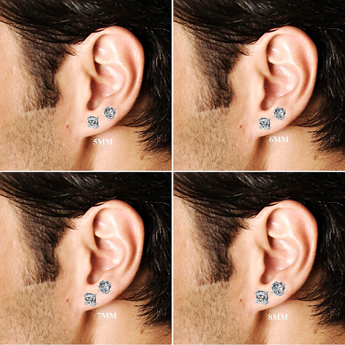 Jstyle 2 Pairs Stainless Steel Magnetic Stud Earrings for Men Women Non-piercing CZ Hypoallergenic 7mm