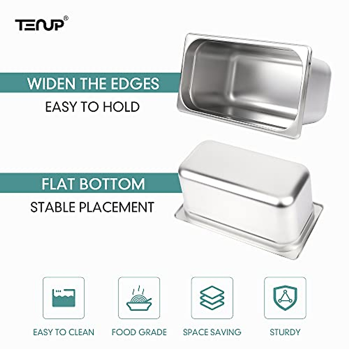TENUP 6 Pack Anti-Jam Hotel Pans, 1/3 Size 6 Inch Deep, NSF, Commercial 18/8 Stainless Steel Pan，Steam Table Pan, Catering Food Pan