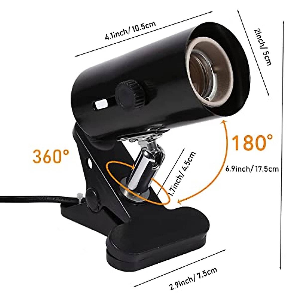 KABASI Reptile Heat Lamp Fixture with 2 Bulbs, UVA + UVB Full Spectrum Sun Lamp with 360°Rotatable Clips and Dimmable Switch, Basking Spot Heating Light Lamp for Lizard Turtle Snake Amphibian, 25W+50W