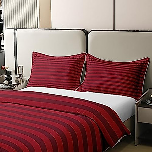 100% Natural Cotton Red Striped Duvet Cover Full Size Kids Girls Women Stripe Bedding Set Ticking Stripes Farmhouse Quilt Cover Geometric Lines Horizontal Stripes Room Decor Comforter Cover
