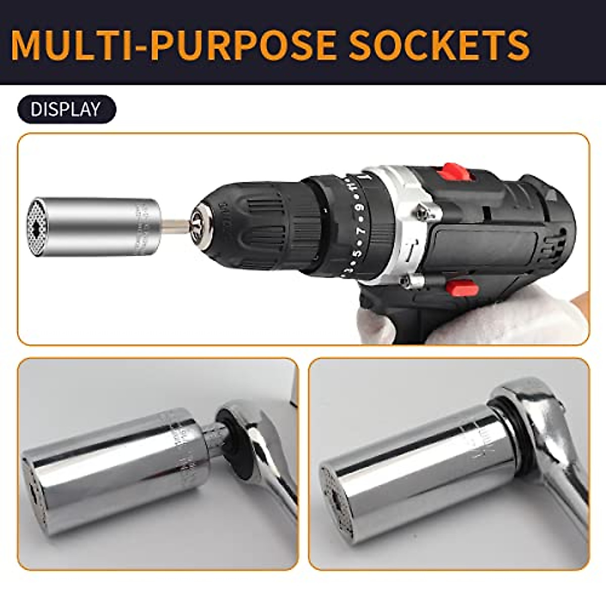 Universal Socket Set (7-19mm 11-32mm) Super Socket For Unscrew Any Bolt Tools,Power Drill Adapter Socket,Multi-function Socket Set Cool for Dad Men Husband Boyfriends Gifts 4 PCS Set