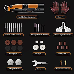 Seesii Cordless Chainsaw Sharpener, Electric Handheld Chainsaw Sharpening Kit, Multi-Function High Speed Chain Saw Sharpen Tool Set Battery Powered with 12pcs Sharpening Wheels, Angle Attachment