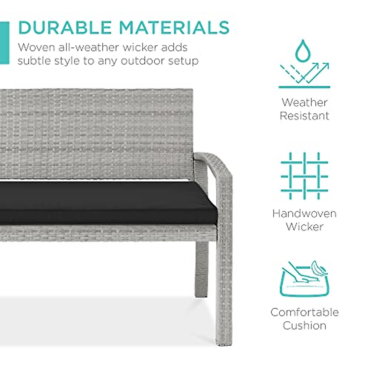 Best Choice Products 2-Person Outdoor Wicker Loveseat Bench Chair Furniture for Garden, Patio, Porch w/ 700lb Capacity, Seat Cushion - Gray/Black