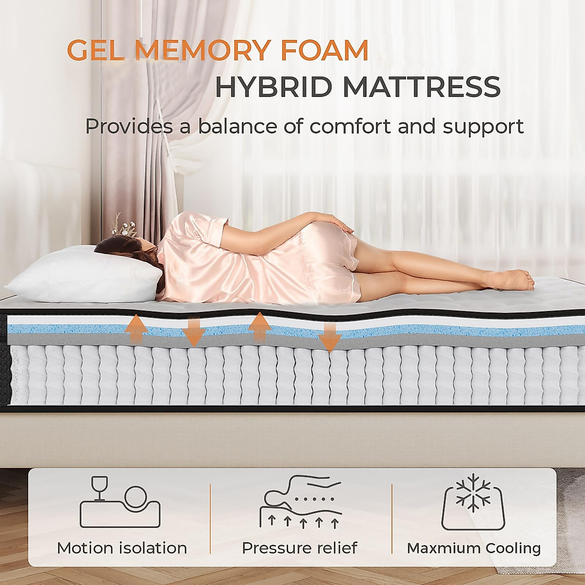 Sweetnight King Mattress in a Box - 12 Inch Pillow Top King Size Mattress, Gel Memory Foam Hybrid Mattress with Individually Pocketed Springs for Support & Comfort Sleep, Siesta Black