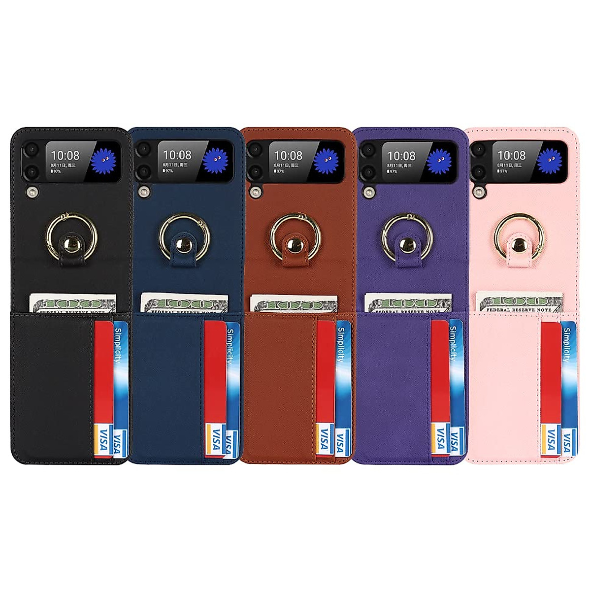 SailorTech Wallet Case for Samsung Galaxy Z Flip 4 5G 2022 Crossbody Lanyard Cases with Ring 4 Card Slots Lanyard, Ultra Slim PU Leather Back Cover Phone Cases for Women Pink