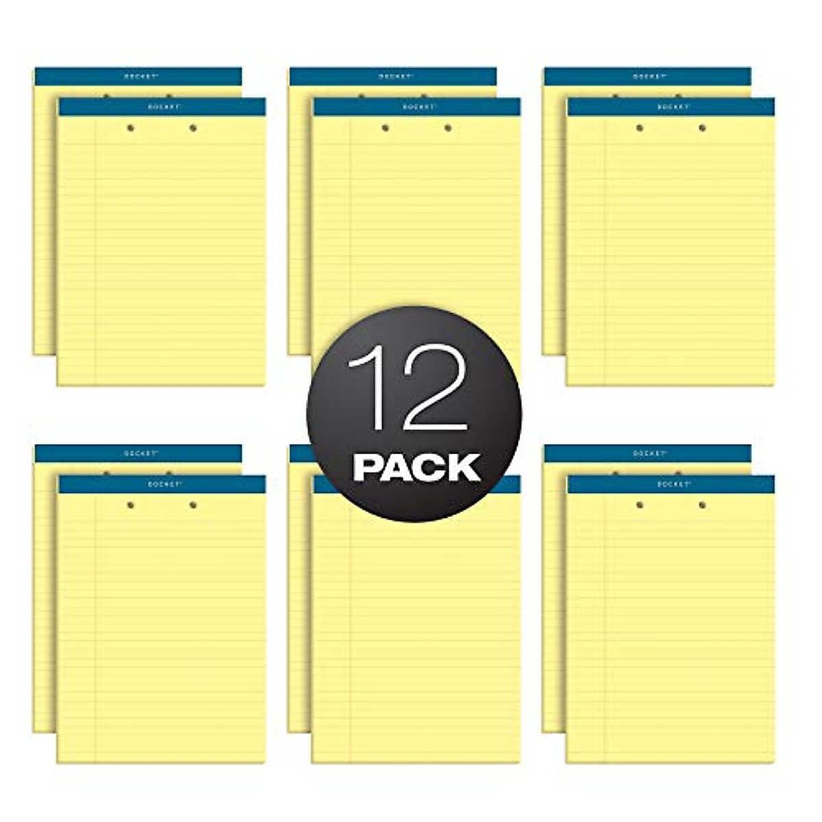 TOPS Docket Writing Pads, 8-1/2" x 11-3/4", Canary Paper, Legal Rule, 2-Hole Punched Top, 50 Sheets, 12 Pack (63420)
