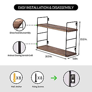 houthvige Premium Floating Shelves with Sturdy Metal Frame Durable and Modern Room Decor Easy to Install Wall Mounted Shelves for Multiple Storing Purposes Perfect for Home and Office (Dark Brown)
