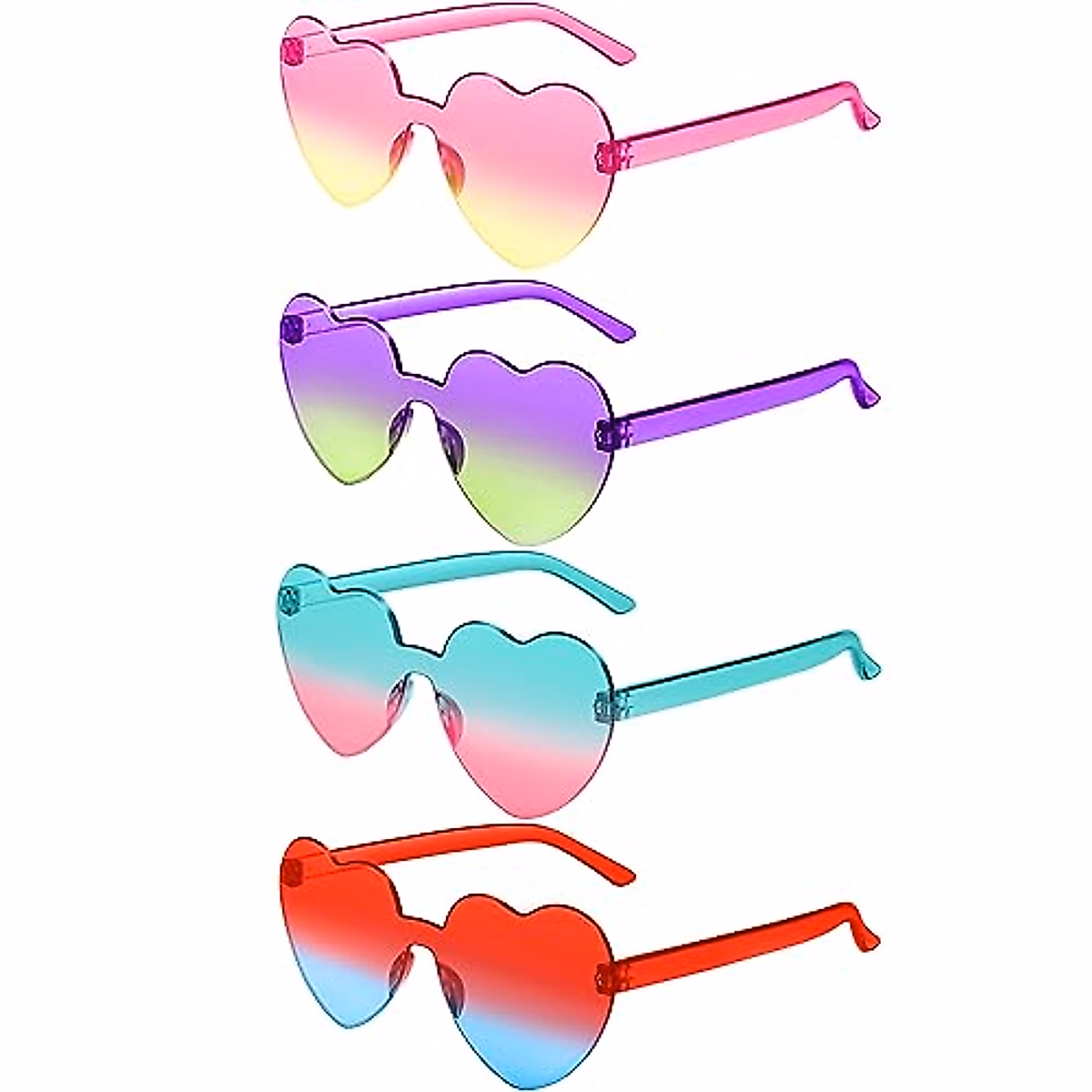 JDHXBMW Heart Sunglasses for Women 4Pairs Heart Shaped Sunglasses Rimless Fun Heart Glasses for Adult Party Favors