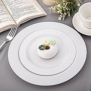 FLOWERCAT 60PCS White Plastic Plates - Heavy Duty White Disposable Plates for Party/Wedding - Include 30PCS 10.25inch White Dinner Plates and 30PCS 7.5inch White Dessert/Salad Plates