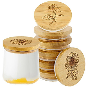 Gueevin Oui Yogurt Jar Lids Natural Bamboo Wooden Oui Lids Decorative Lids with Silicone Sealing Rings Compatible with Oui Yogurt Jars for Coffee Cookie Supplies(12 Pieces)