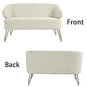 Krinana Velvet Loveseat Sofa Couch with Solid Wood Frame, Modern 2 Seater Sofa with Gold Metal Legs, 2-Seat Sofa for Living Room Bedroom Office Hotel Apartments (Cream White)