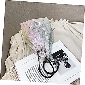 OSALADI Luxury Sequin Messenger Bag Women's Bucket Bag with Chain Large Capacity Tote Shiny Sequin Design White