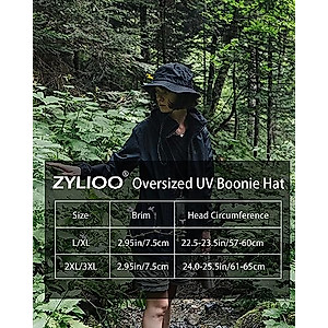 Zylioo XXL Oversized UV Sun Hats with Flaps,Big Size Boonie Hat with Drape Beach Hats with Neck Protection Sun Hat with Neck Flap