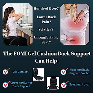 FOMI Premium Gel Cushion and Firm Back Support | Seat Cushion Pad and Upper Lower Thoracic and Lumbar Pillow for Car, Office Chair | Pressure Sore, Coccyx Pain Relief | Promotes Healthy Posture
