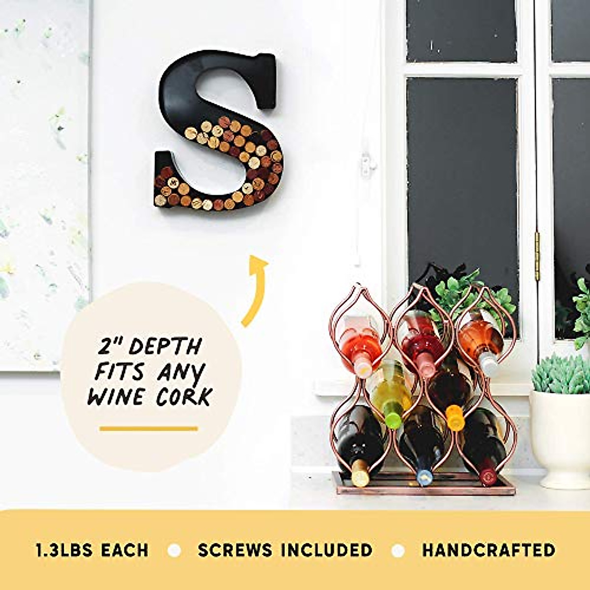 Metal Wine Cork Holder - Letters A to Z | Modern Housewarming Gift, Home Bar Decor, Wine Gift, Bridal Shower Gift, Engagement Gift | Large Wall Art | Home Décor