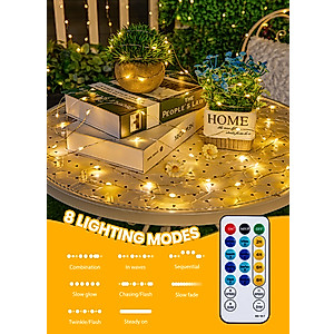 Minetom USB Fairy String Lights with Remote and Power Adapter, 66 Feet 200 Led Firefly Lights for Bedroom Wall Ceiling Christmas Tree Wreath Craft Wedding Party Decoration, Warm White