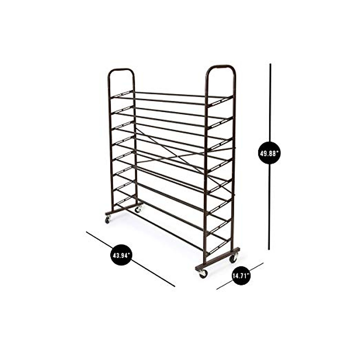 Smart Design 8-Tier Steel Metal Shoe Rack Tower with Rolling Wheels - Holds 48 Pairs of Shoes - Easy Assembly and Adjustable - Entryway, Closet, & Garage - Home Organization - 44 x 50.75 Inch - Bronze