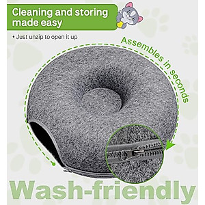 MAMI&BABI Cat Cave for Indoor Cats, Cat Donut Cat Tunnel Bed, Scratch Resistant Cat Toys for Medium Cats up to 9 lbs