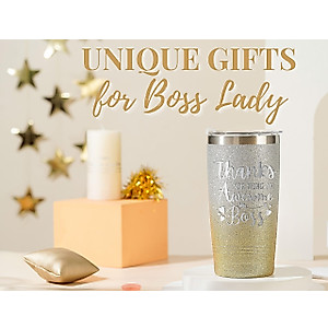 Onebttl Boss Gifts for Women, Thanks for Being An Awesome Boss, Appreciation Thank You Gifts for Boss Lady, Managers, Supervisors, Team Leaders, Wine Tumbler 20Oz, Glitter Gold & Silver