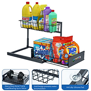 Under Sink Organizers and Storage,2-Tier L-Shaped Sliding Kitchen and Bathroom Cabinet Organizer,Pull-Out Double Shelf Drawer,Under Sink Shelf,Cabinet Organizer for Kitchen and Bathroom Storage