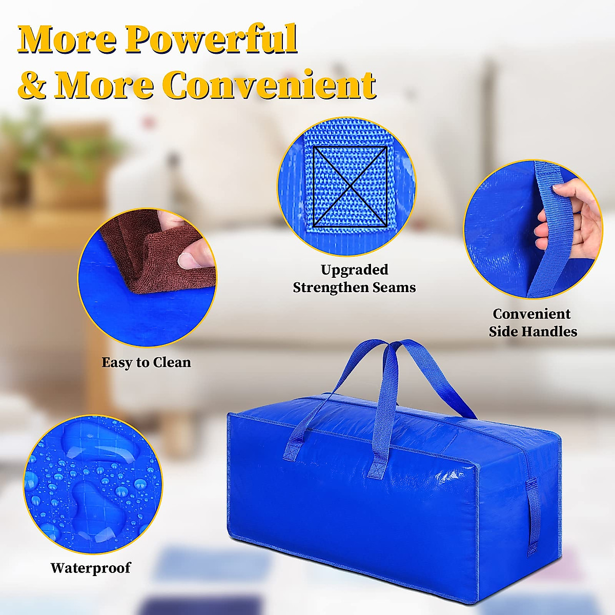 8-Pack Extra Large Moving Bags, Heavy Duty Storage Bags w/Strong Handle & Zippers, Storage Tote for Space Saving, Alternative to Moving Boxes, Bags for Clothing Dorm Travel Packing Supplies (Blue)