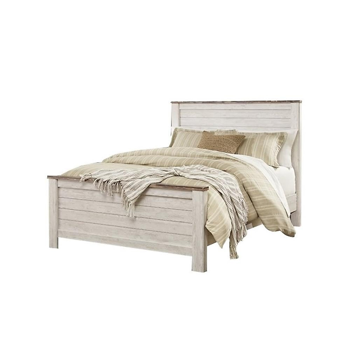 Ashley Furniture Willowton 65" W x 87" D Farmhouse Wood Queen Sized Panel Bed in Whitewash Finish