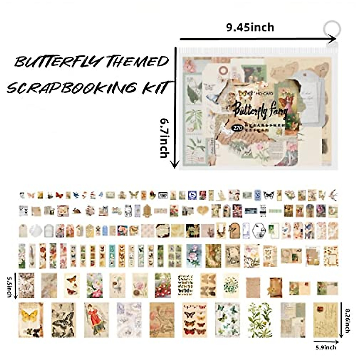 Zhosinrehe 274 Pieces Vintage Scrapbook Supplies for Bullet Journaling Supplies, Ephemera Paper Stickers Scrapbooking Collage Stickers, DIY Art Junk Journaling Supplies Kit(Butterfly)