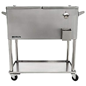 Permasteel PS-206-SS-AM 80 Quart Rolling Patio Cooler with Bottom Tray, Stainless Steel