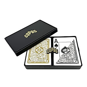 Copag Legacy Design 100% Plastic Playing Cards, Poker Size Jumbo Index Black/Gold Double Deck Set