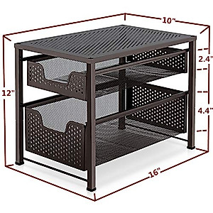 Bextsware Auledio Stackable Multi-Function Under Sink Organizer 2 Tier Sliding Basket Cabinet, Bronze