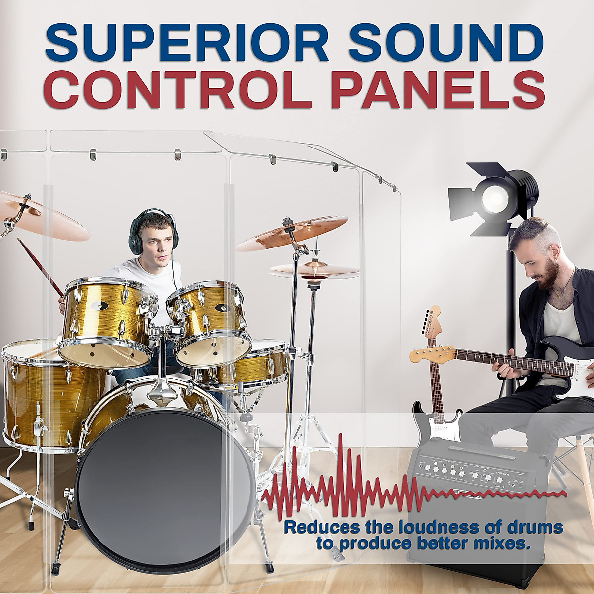 PENNZONI Drum Shield 4ft w/Deflectors & Living Hinges, Comes w/ 6 Drum Panels, Living Hinges & Deflectors Connectors, Premium Clear Acrylic Panels