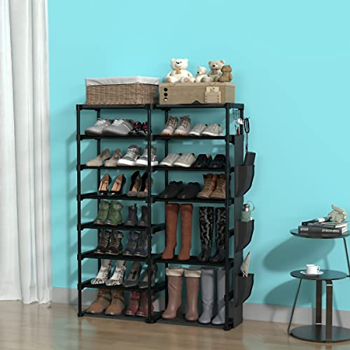 GREATSK 8 Tiers Shoe Rack 24-30 Pairs with Side Hanging and Storage Bag, The Special Material PP Sheet Shoe Shelf Boots Organizer, Free Standing Shoe Racks, Metal Shoe Rack