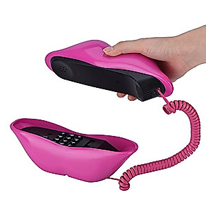 Lips Telephone Novelty Rose Red Mouth Lip Shaped Phone Landline Cute Shining Desk Corded Phone for Home Hotel Office Decoration Kids Girls Gift