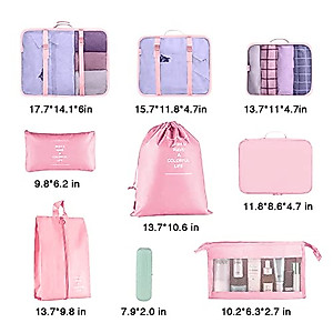 Blibly Packing Cubes for Suitcase, 9 PCS Lightweight Travel Luggage Organizers Set, Waterproof Luggage Packing Cubes for Travel Accessories(Pink)