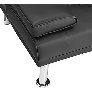Space-Saving Design: Convertible Futon Sofa Bed, Versatile Comfort - Sturdy Build Modern Faux Leather Futon Couch - Low-Maintenance Upholstery - Customizable Positions - Easy Assembly - Black