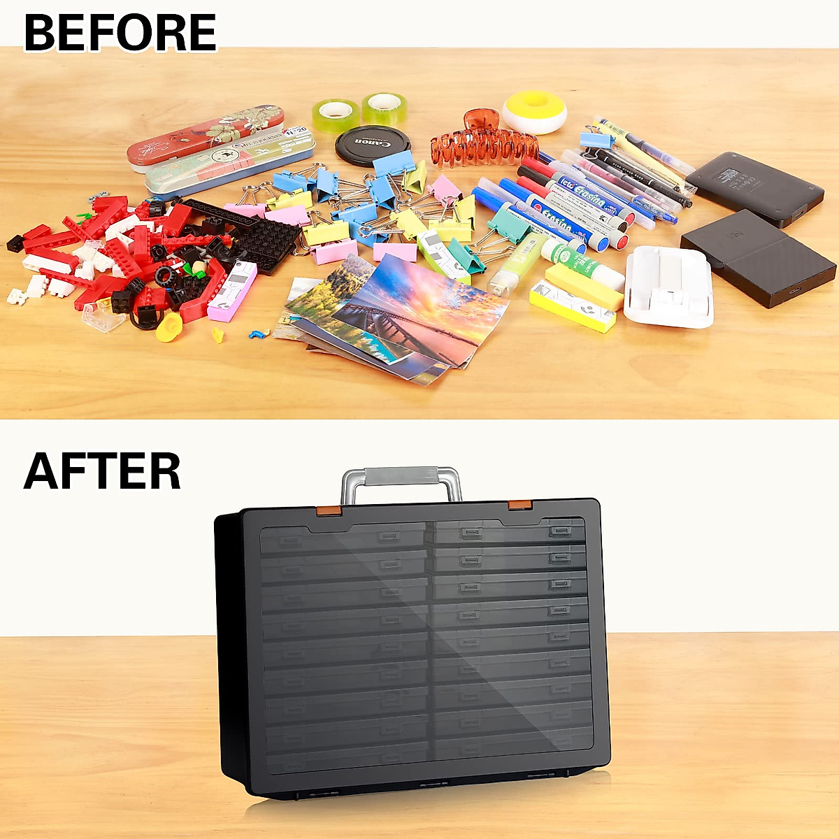 Photo Storage Box 4" x 6", 18 Inner Extra Large Photo Case Large Photo Organizer Acid-Free Photo Box Storage Photo Keeper Photo Storage Case, Plastic Craft Storage Box for Photo Stickers Stamps Seeds (Black, 18 Boxes)