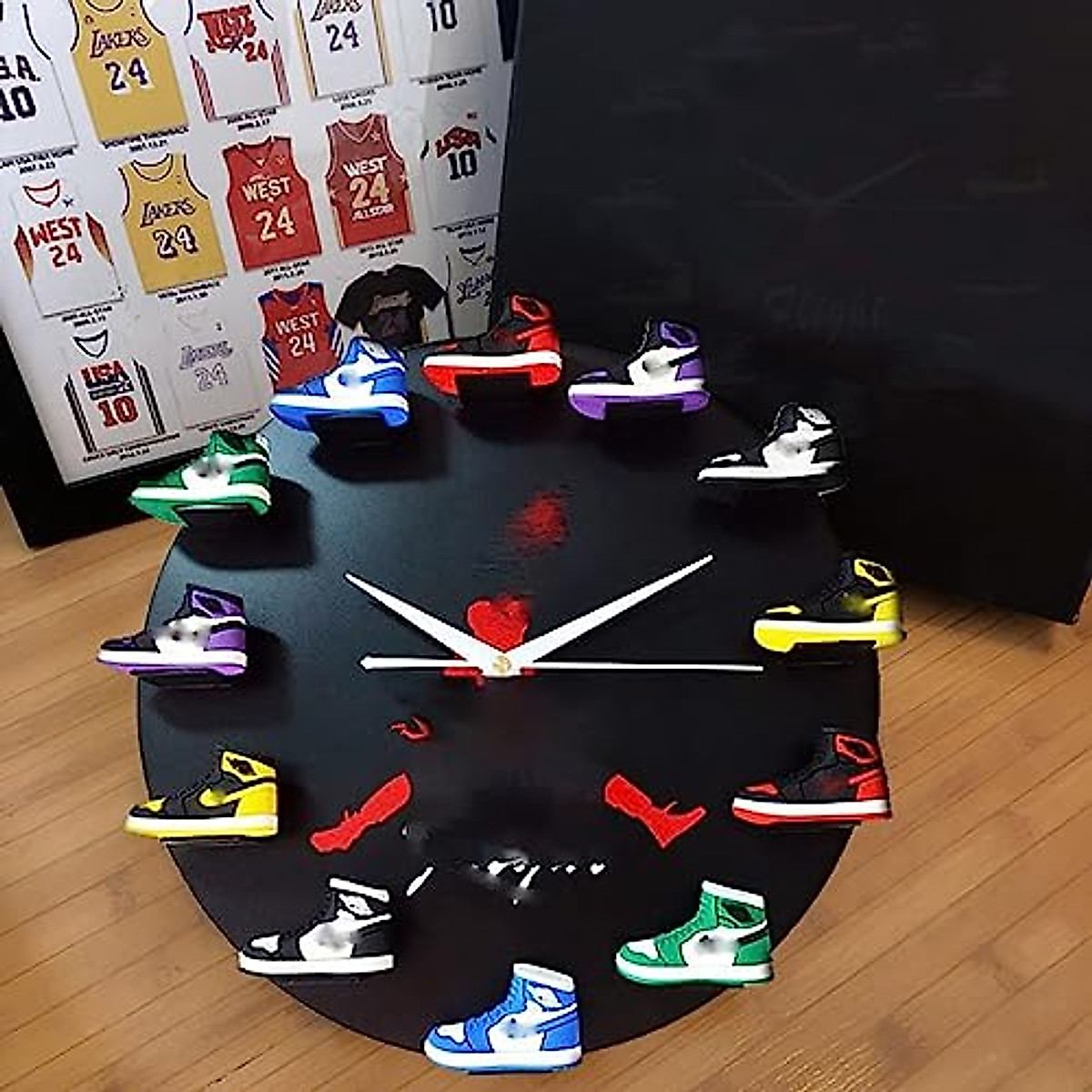 JAMCHE Sports Style Wall Clock with 3D Basketball Shoes, Fashion Sneaker Clock Home Decoration 12 Inch Home Decor Unique Art Handmade Clock for Boys and Girls Who Love Sneaker Style