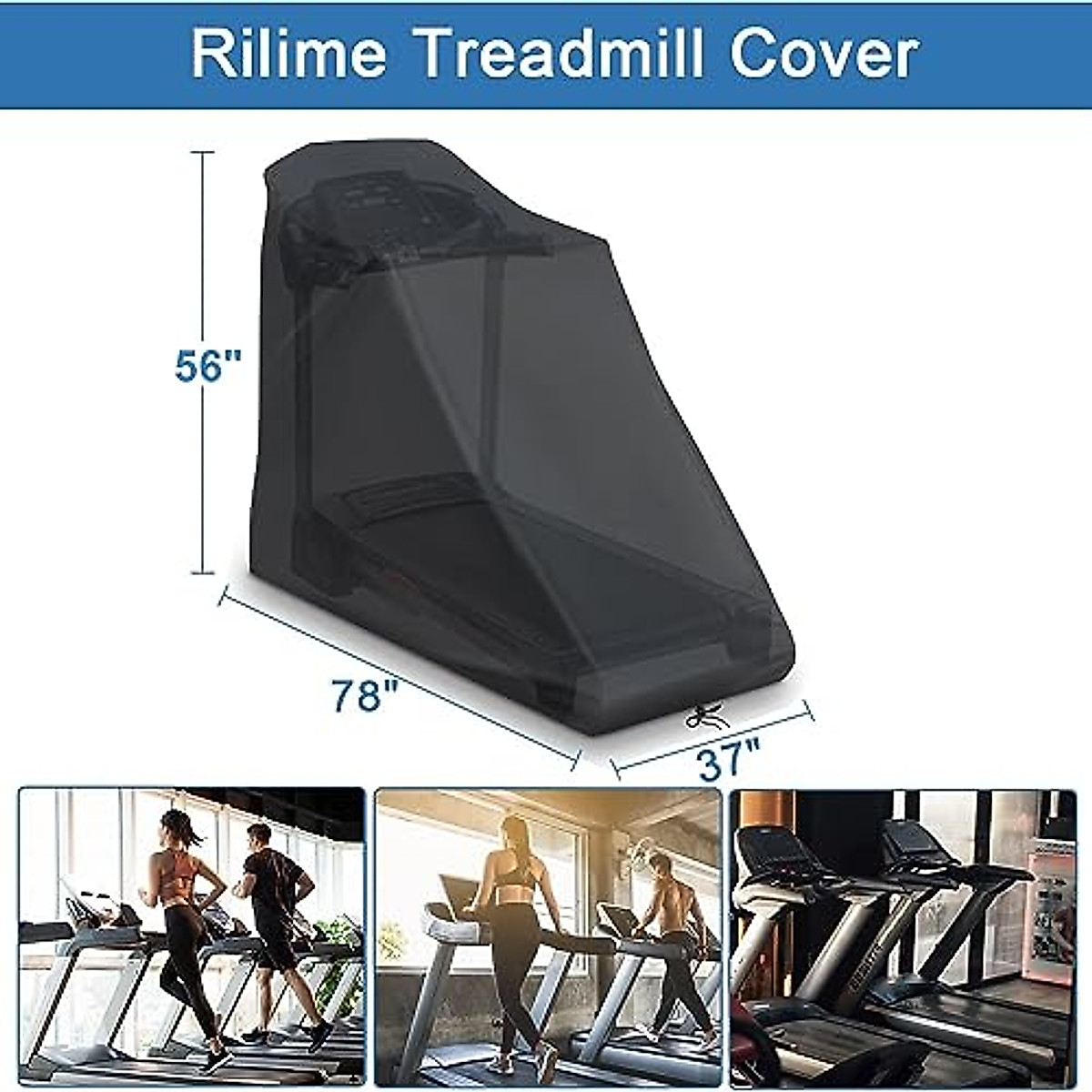 Rilime Treadmill Cover, Waterproof Outdoor Treadmill Covers with Drawstring, Upgrade Dust Proof Heavy Duty Non-Folding Running Machine Cover for Indoor Outdoor