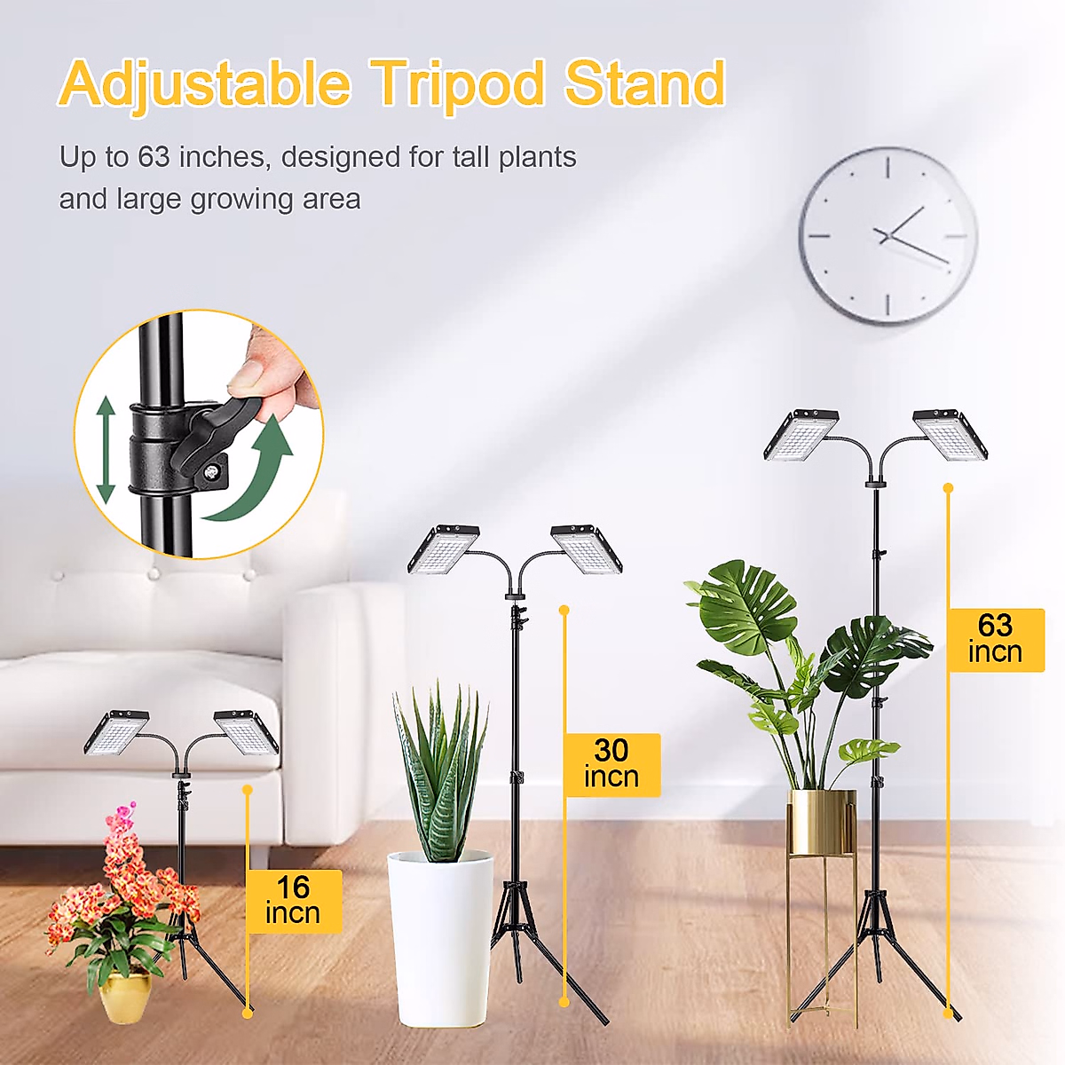 Gilouppe Grow Lights for Indoor Plants, 120 LEDs 6000K Full Spectrum Growing Lamp with Adjustable Tripod Stand 16-63", Dual Heads Plant Light for Indoor Plants with Auto On/Off Timer, 3 Switch Modes