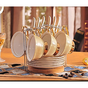 Jusalpha Teacup-Coffee Mug Holder with Bamboo Stand for Saucer, Teacup Display Stand, Capacity 6