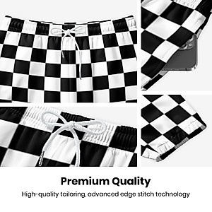 INZVKJLU Black and White Checkered Pants for Men - Sweatpants and Joggers - Plaid Gingham Style
