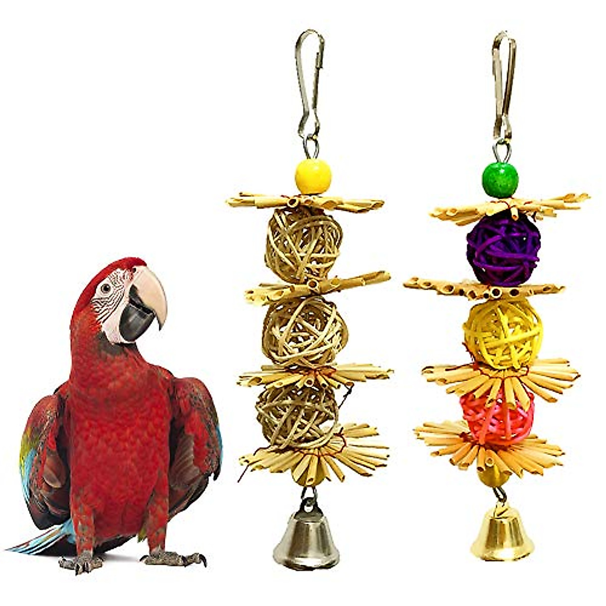 N/ hfjeigbeujfg Bird Toy,Parrot Cage Chewing Toys Pet Bird Parrot Rattan Ball Bell Swing Hanging Climbing Cage Decor Bite Chew Toy - Multicolor