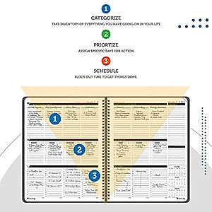 Planner Pad Spiral Bound 3-Tier Funnel Down 12 Month Organizer, Calendar Year (January-December 2023), Black Cover/Black Ink, 8 1/2" x 11"
