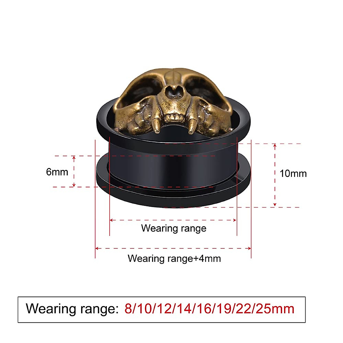 POBAISITER 2PCS Stainless Steel Ear Gauges Tunnels Expander Vintage Black Gold Skull 0g-1 inch Body Piercing Jewelry