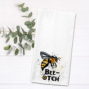 Bee-otch Bumble Bee Microfiber Kitchen Bar Hand Towel, Funny Gift for Women