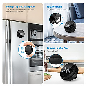 AMIR Digital Kitchen Timer, Timer for Kids, Digital Timer Battery Powered with Large LED Display, Adjustable Volume, Magnetic Timer for Cooking, Studying, Office, Black (Battery not Included)