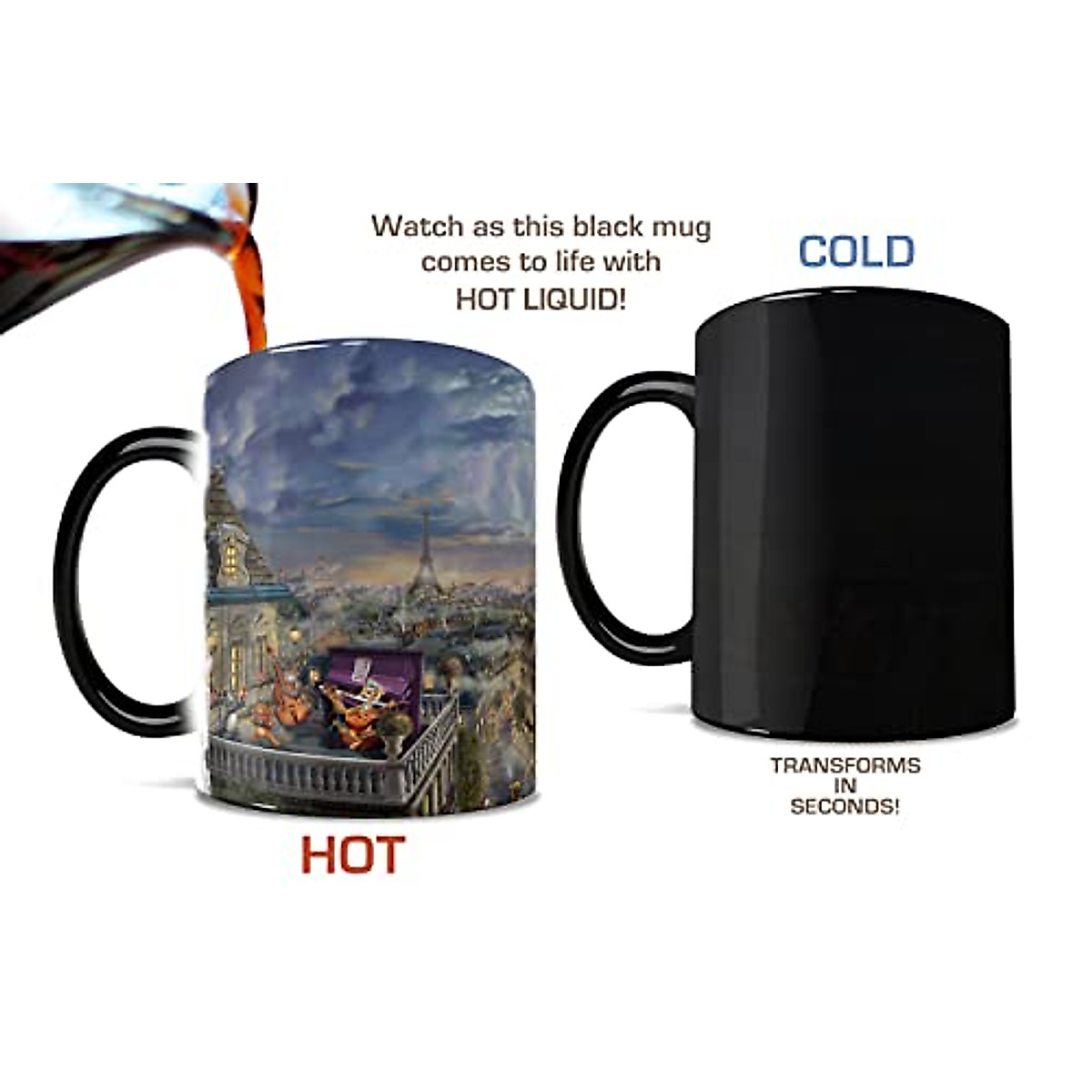 Morphing Mugs Disney – The Aristocats – Love Under the Moon – Thomas Kinkade Studios - One 11 oz Color Changing Ceramic Mug – Image Revealed When HOT Liquid Is Added!