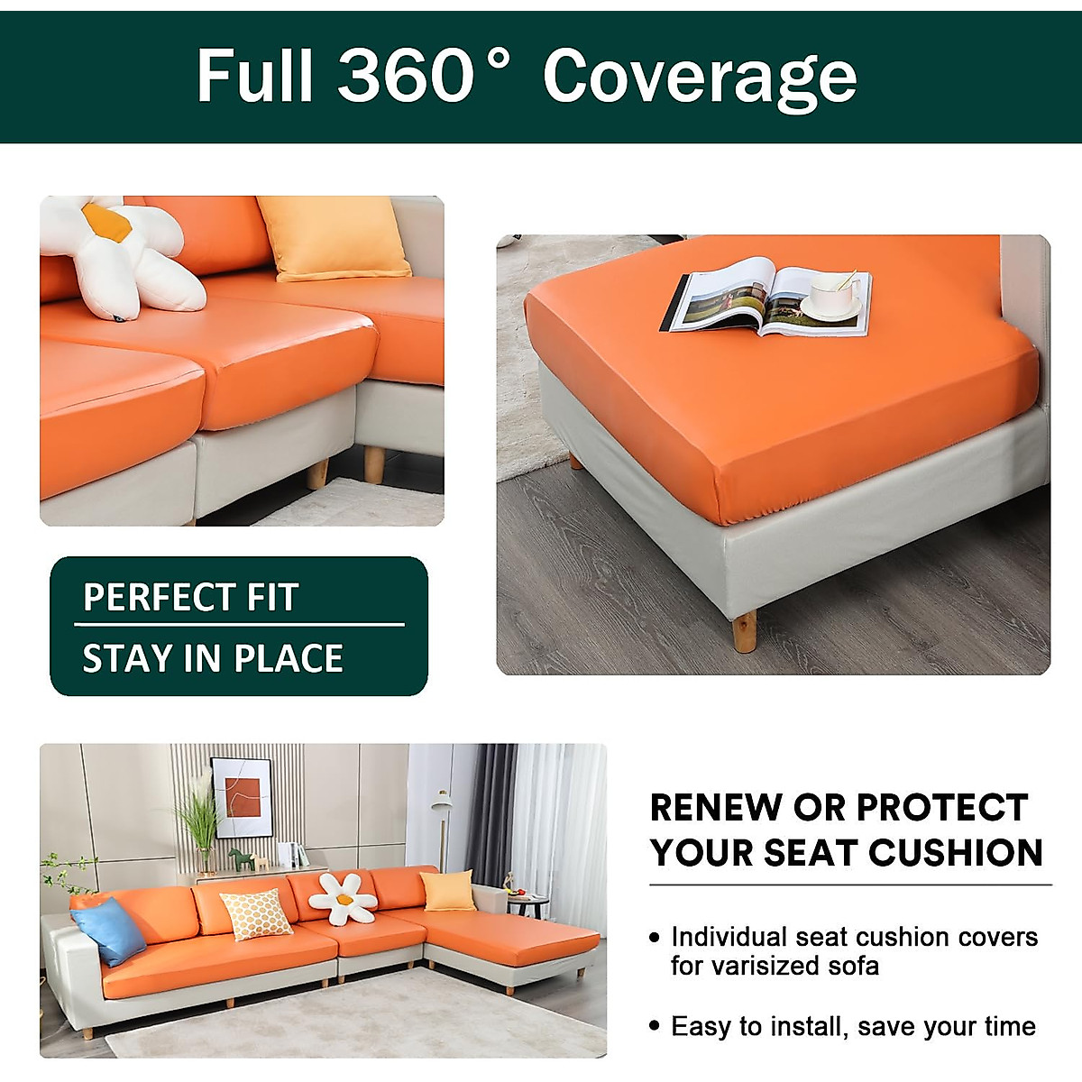 GUYIRT PU Leather Magic Sofa Seat Cushion Covers Stretch, Waterproof Individual Cushion Covers for L Shape Sofa, Non Slip Sofa Cushion Slipcovers for Living Room (Light Gray,L-Chaise)